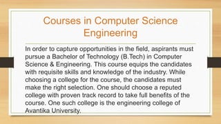 About Computer Science Engineering - Avantika University | PPT