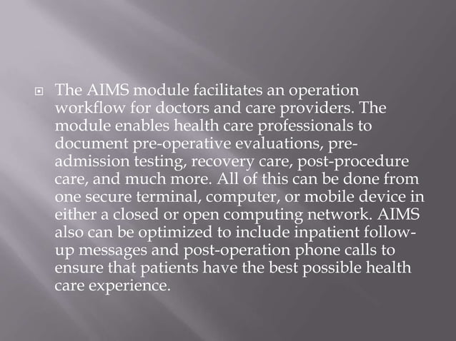 About Epic’s AIMS Module | PPTX | Healthcare Industry | Industries
