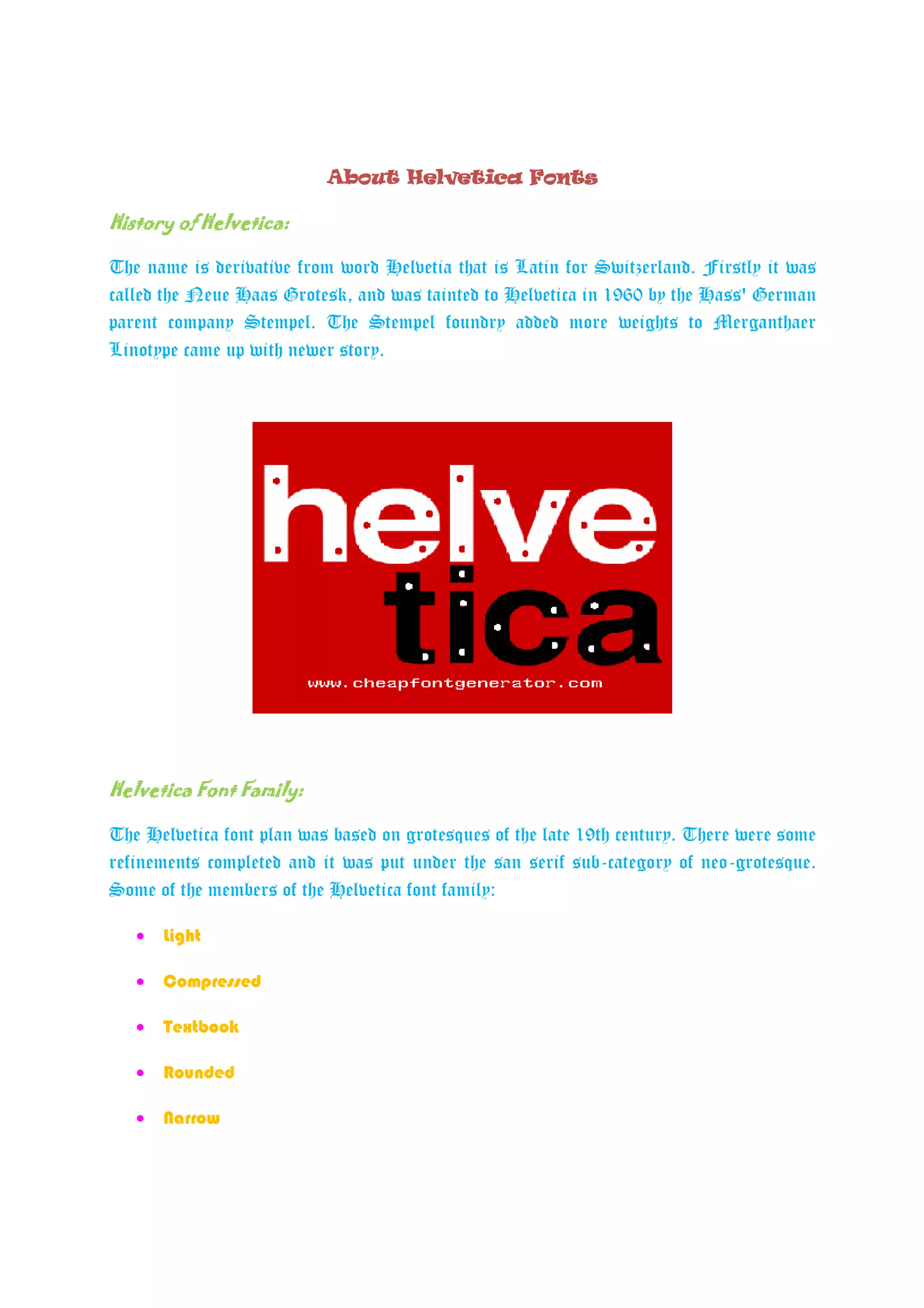 About helvetica fonts | PDF