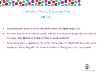 About indonesia | PPTX | Music | Entertainment
