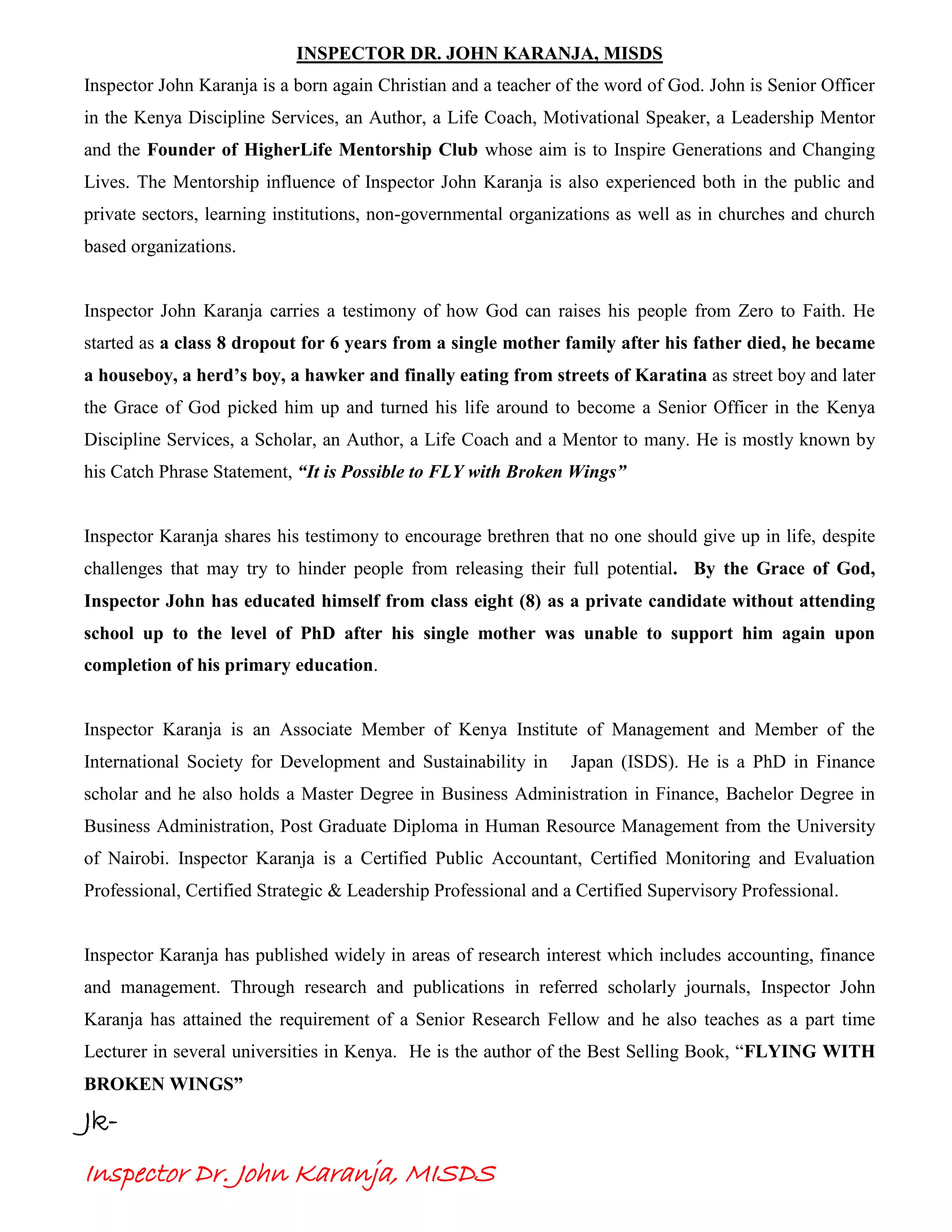 About inspector john karanja | PDF