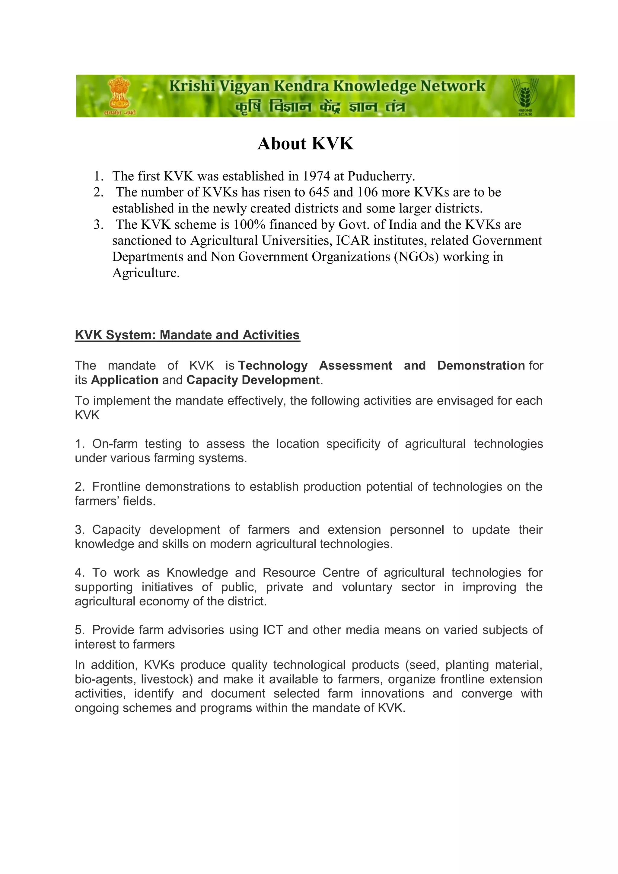 KRISHI VIGYAN KENDRA (KVK) | PDF