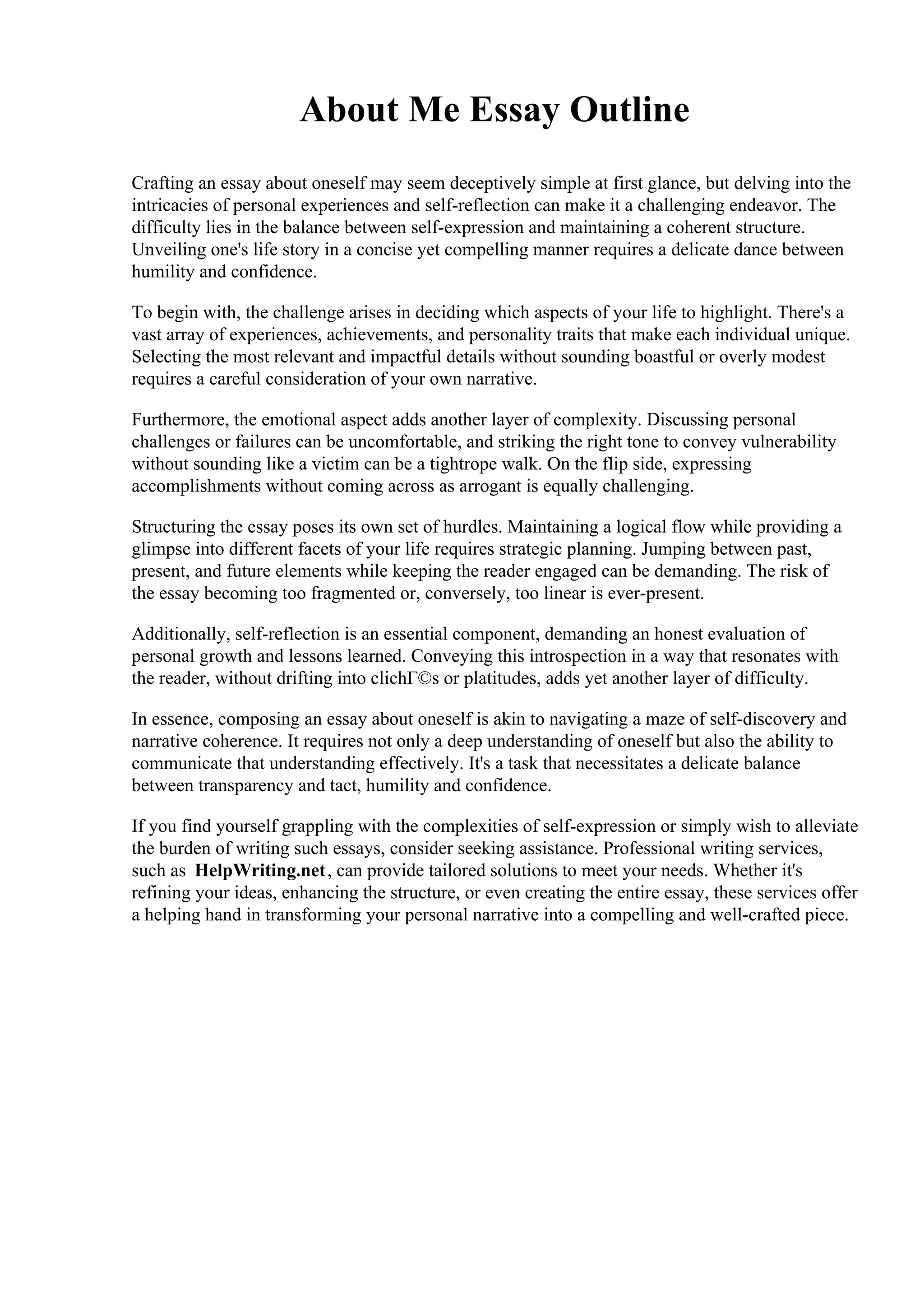 About Me Essay Outline.pdf | Freelance Writing | Content Production