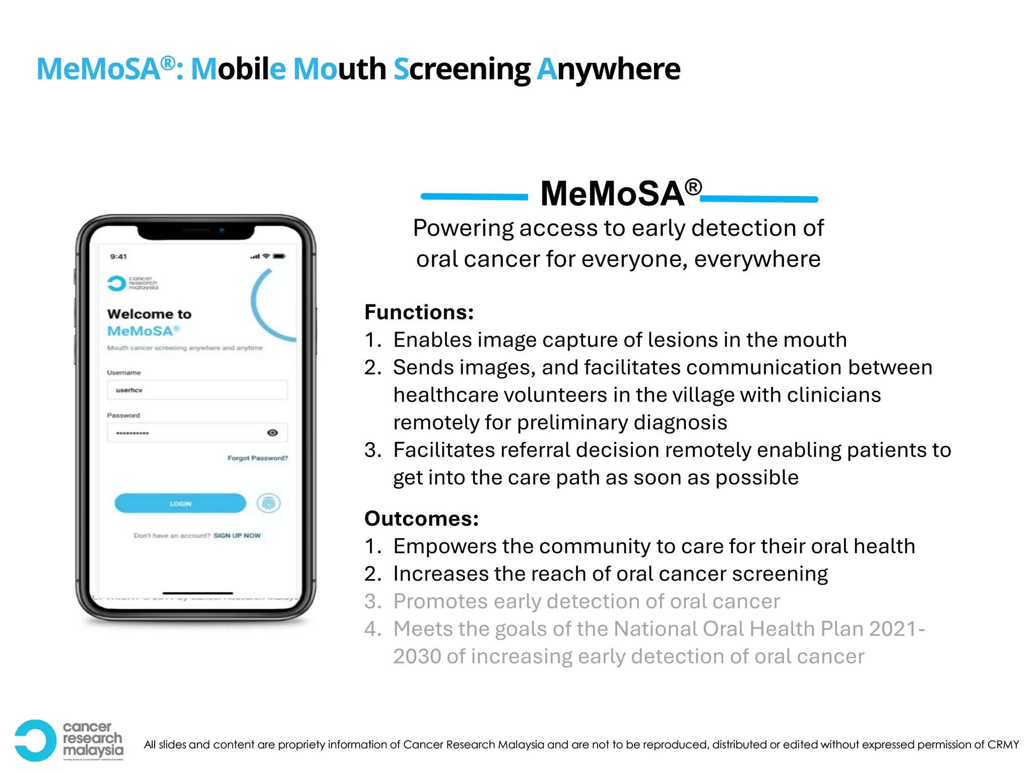 MeMoSA® Mobile technology for screening and follow up of OPMD and oral ...