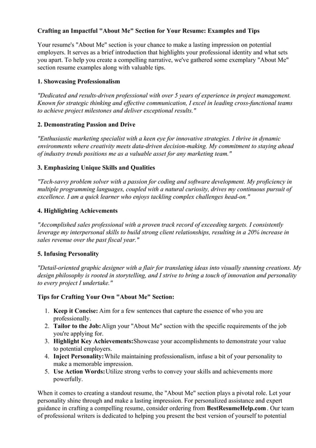 About Me Section Resume Examples | PDF
