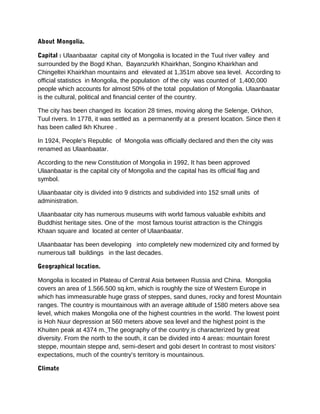 About mongolia 1 complete | DOC | Asia Travel | Travel Locations