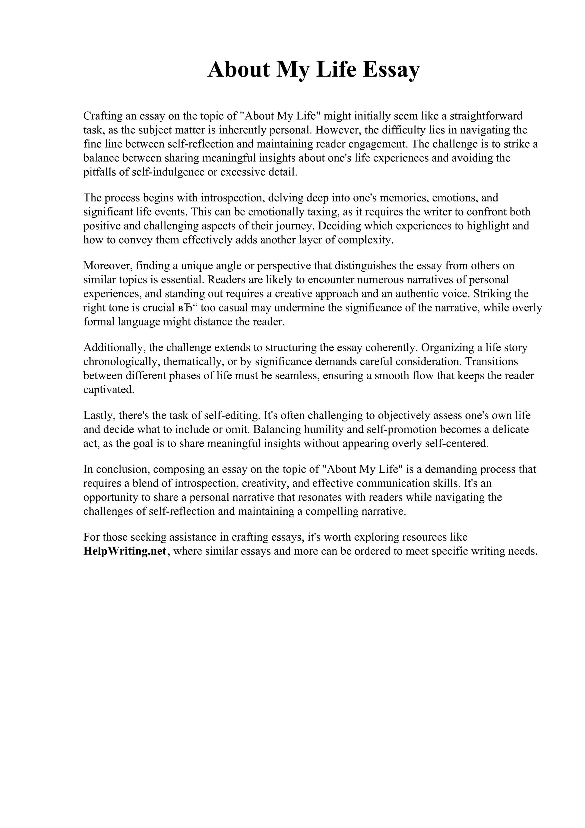 About My Life Essay.pdf | Hobbies & Interests