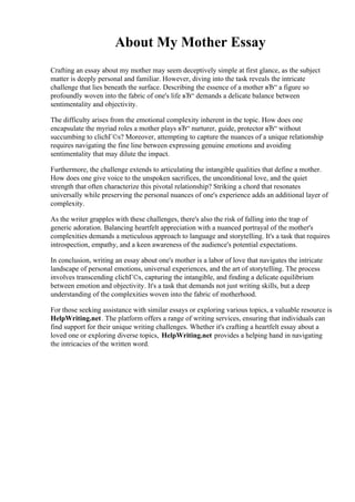 About My Mother Essay. Community College of Beaver County | PDF