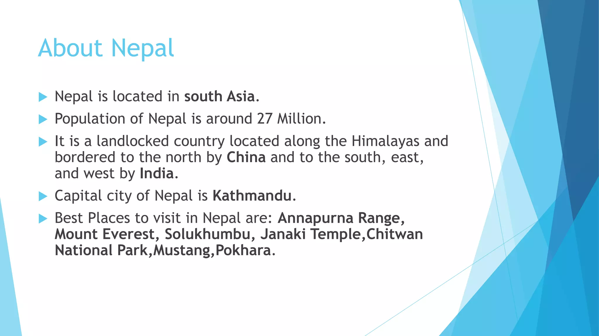 Nepal, Nepali , History, Natural Beauty | PPT