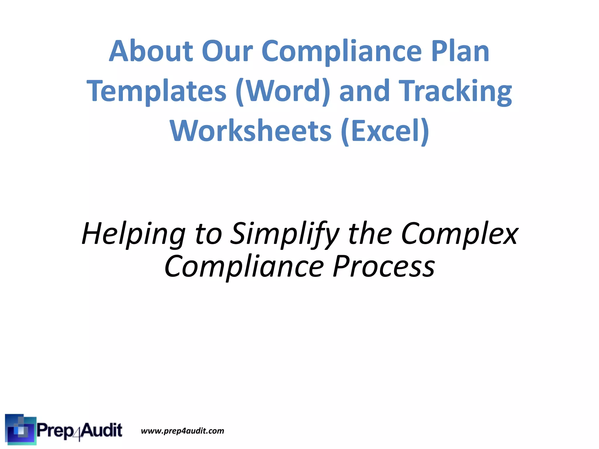Our Compliance Plan Templates and Tracking Worksheets | PDF