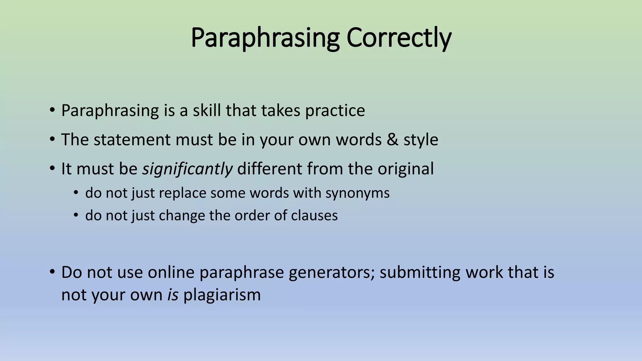 Paraphrasing & Avoiding Plagiarism | PPTX