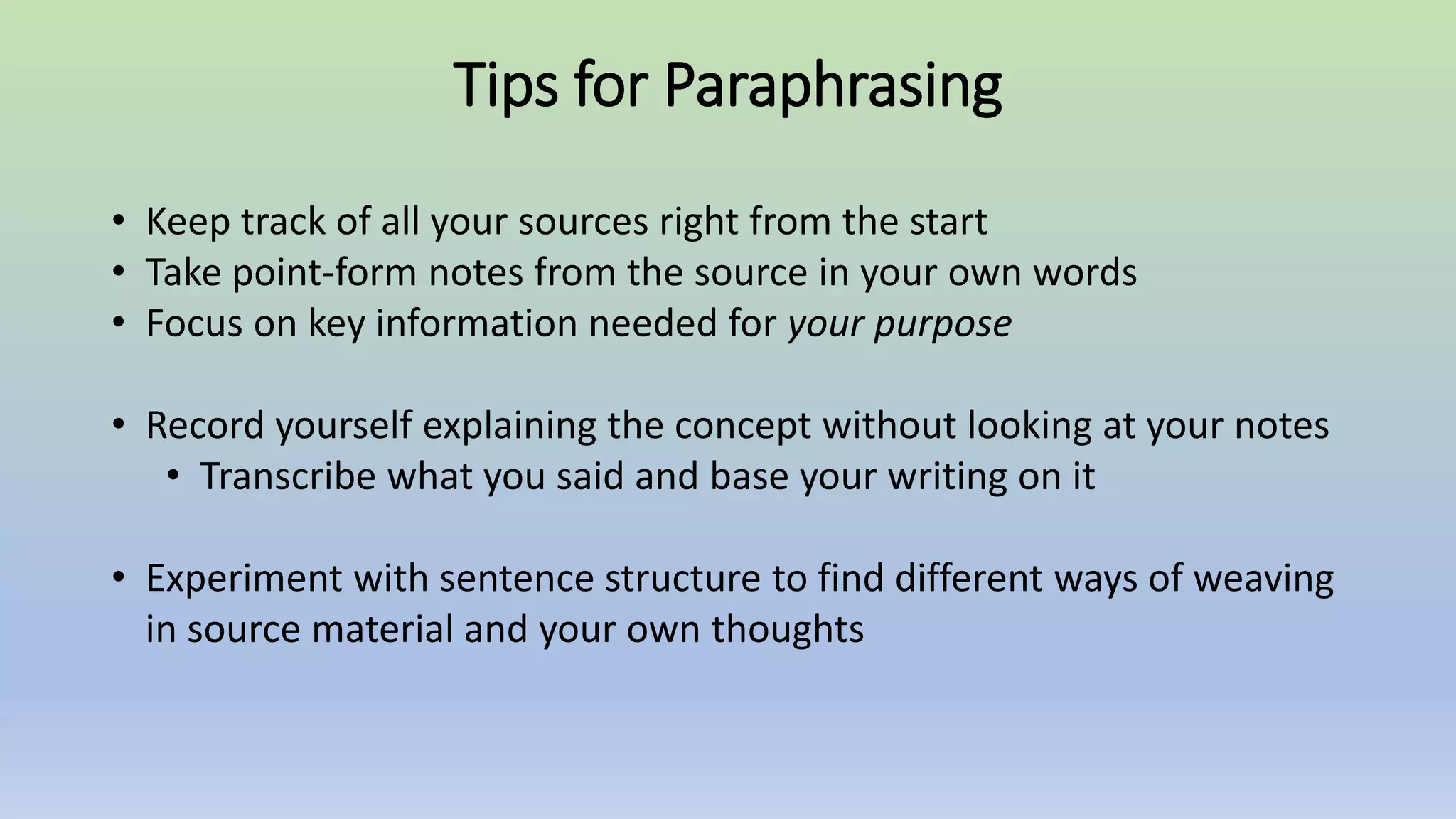 Paraphrasing & Avoiding Plagiarism | PPTX