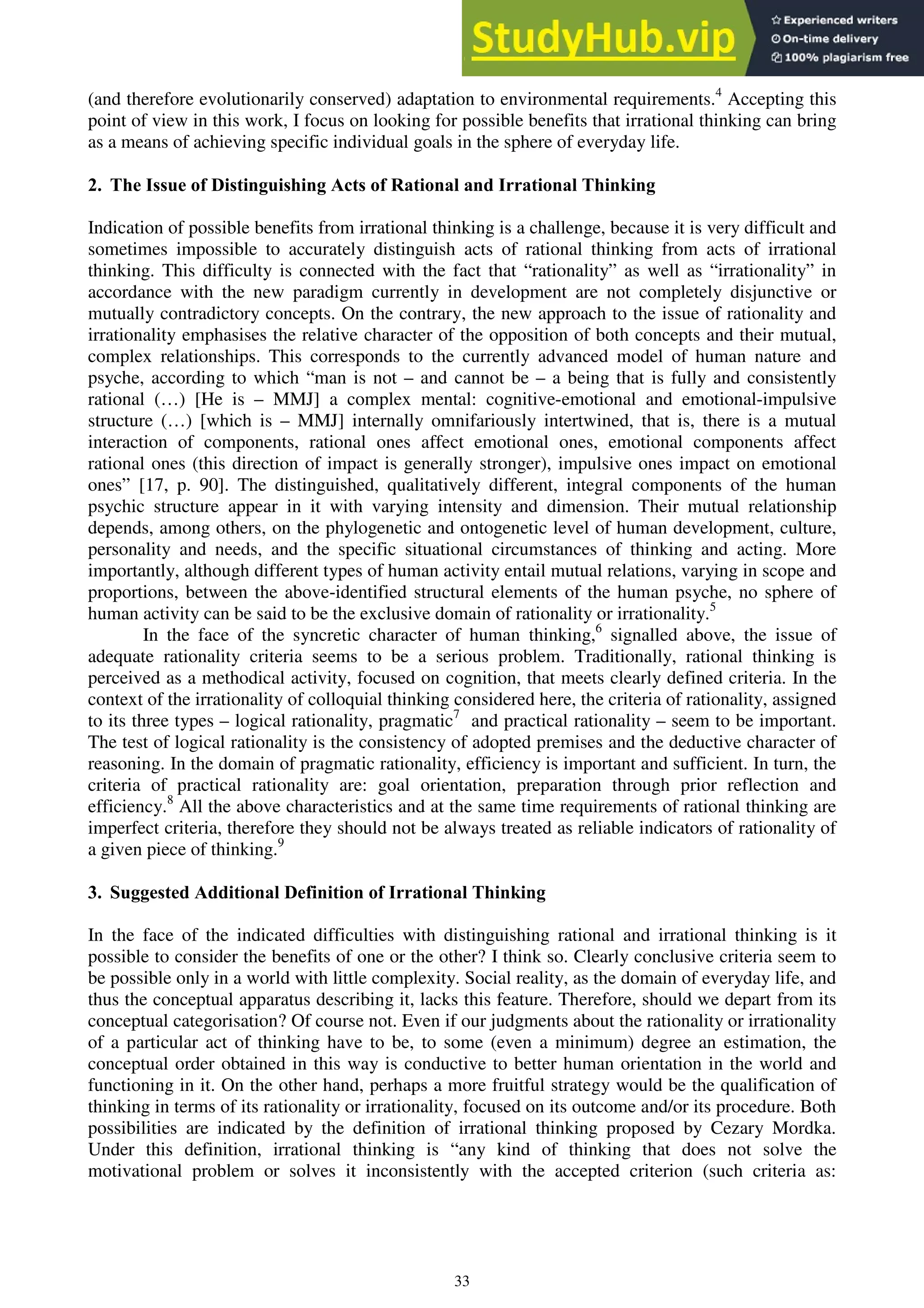 About Possible Benefits From Irrational Thinking In Everyday Life | PDF