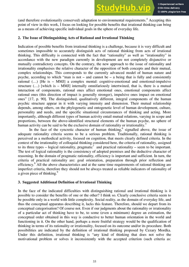 About Possible Benefits From Irrational Thinking In Everyday Life | PDF