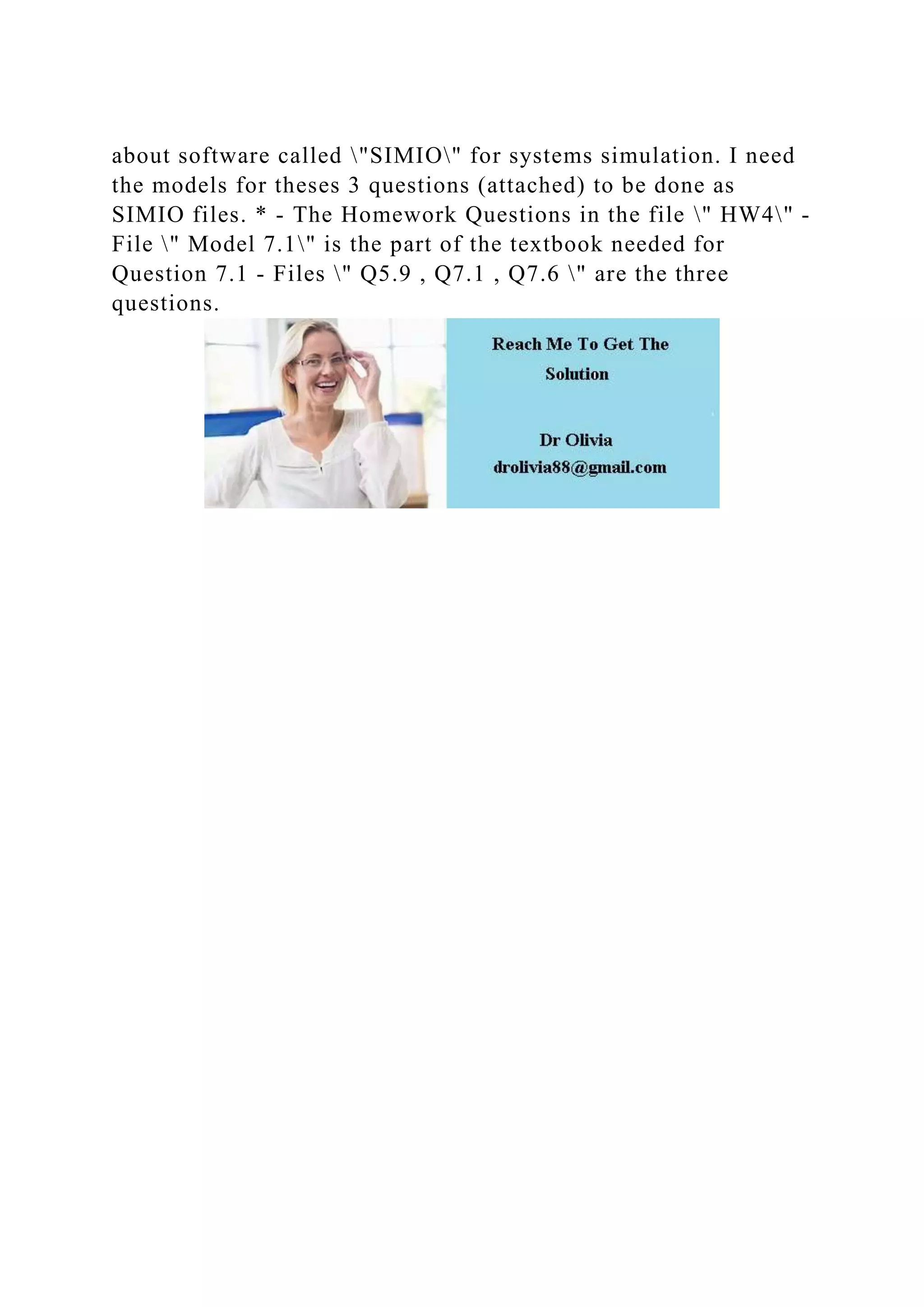 about software called SIMIO for systems simulation. I need the m.docx ...