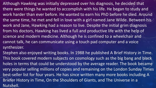 About Stephen Hawking | PPTX | Physics | Science