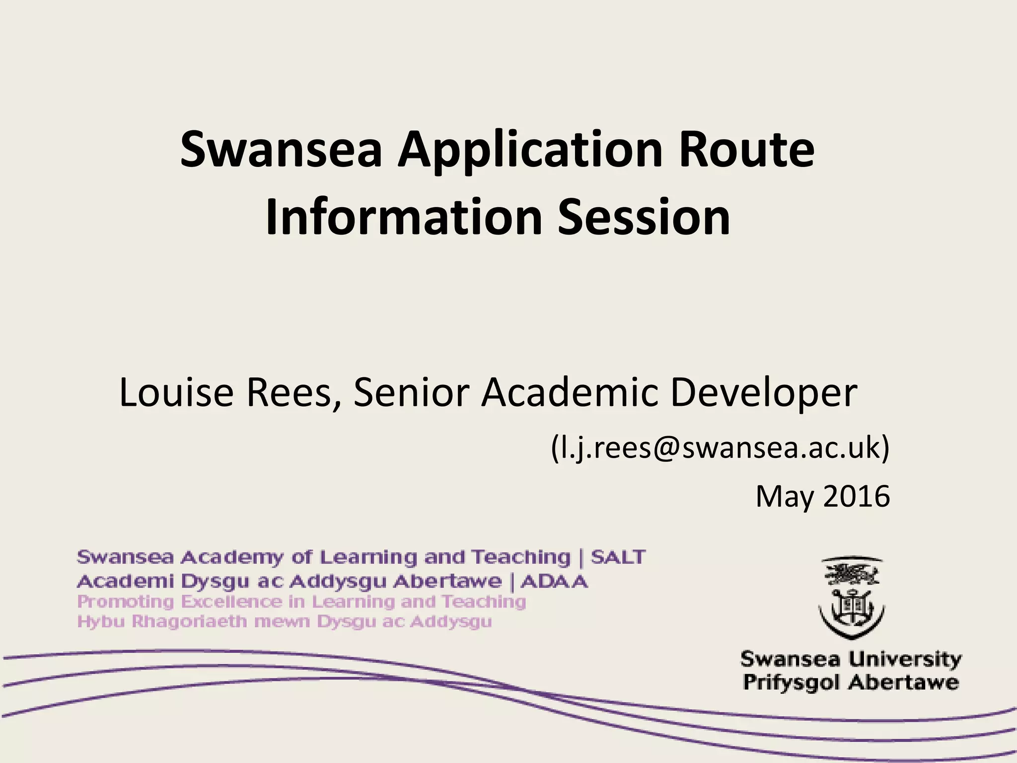 HEA Fellowship Information Slides 2016 - Swansea Application Route | PPTX
