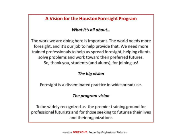 About the houston foresight program 2015 | PPT