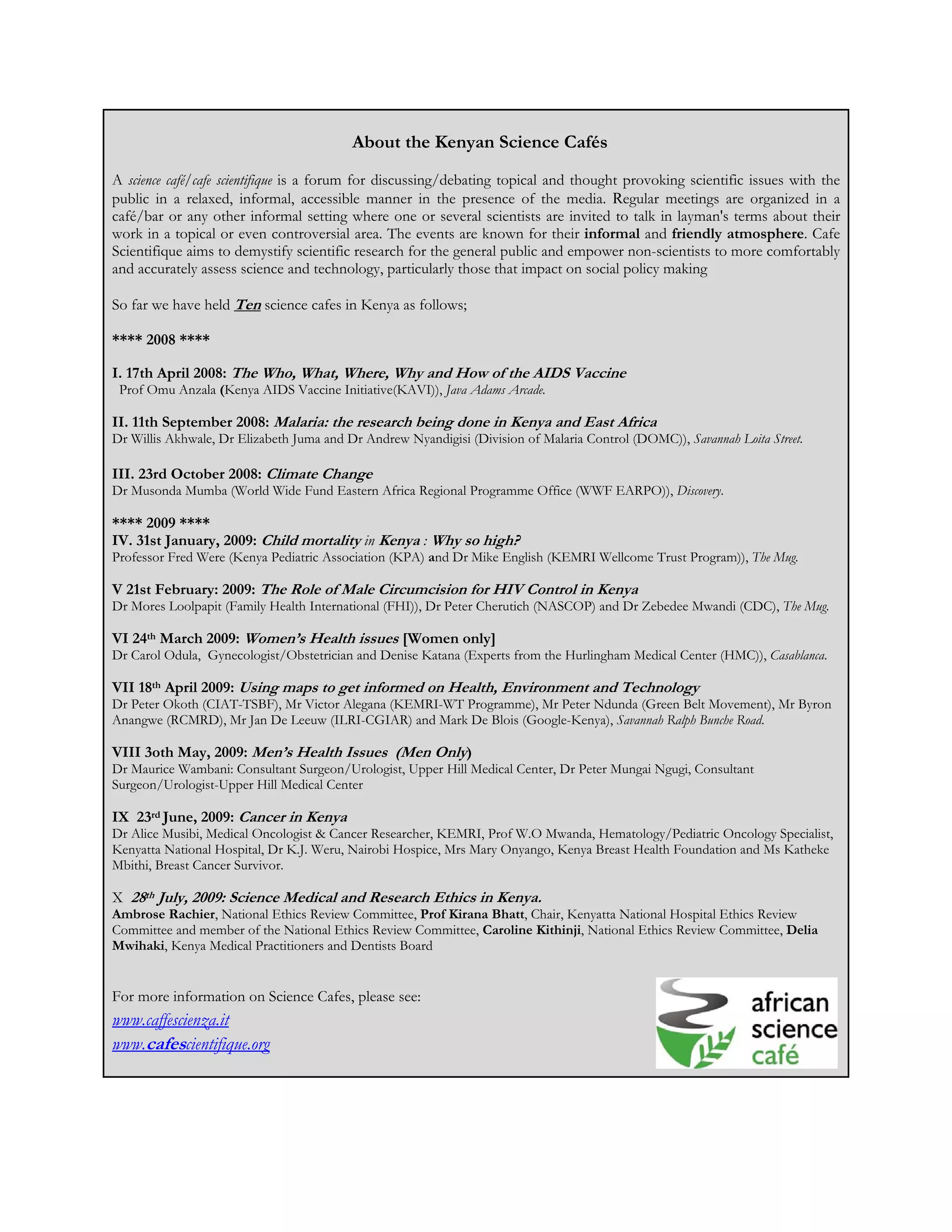 About The Kenyan Science Cafes | PDF