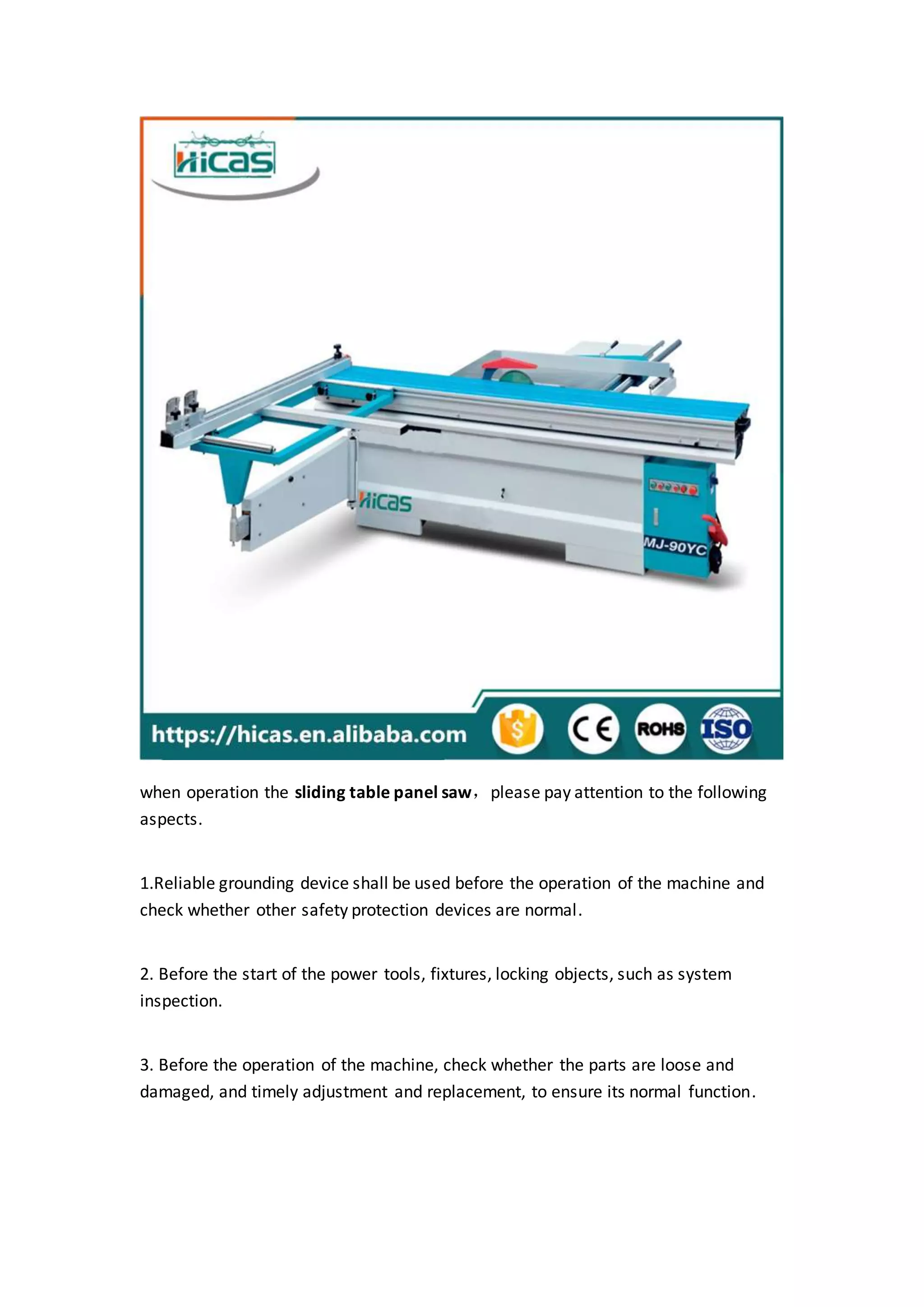 About the sliding table panel saw safety procedures | DOCX