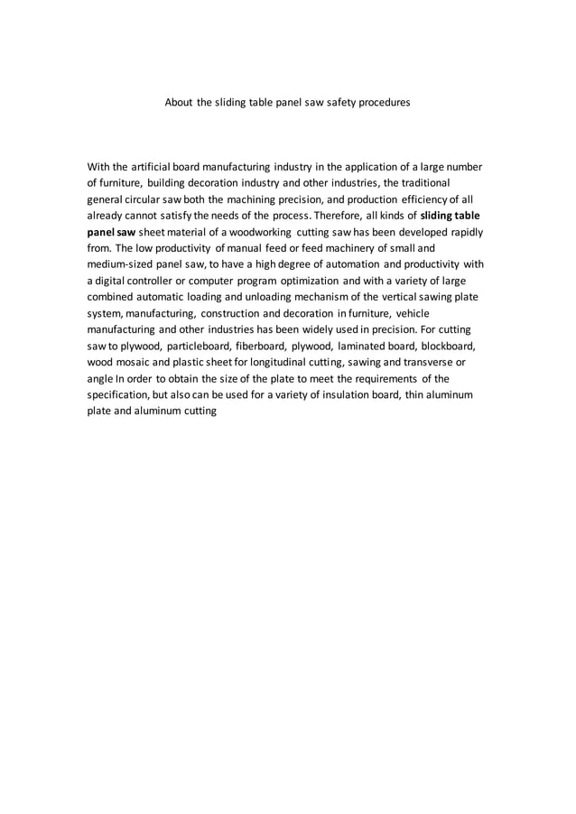About the sliding table panel saw safety procedures | DOCX ...