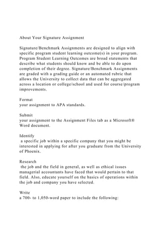 About Your Signature AssignmentSignatureBenchmark Assignmen.docx