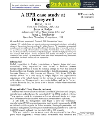 A BPR Case Study At Honeywell | PDF