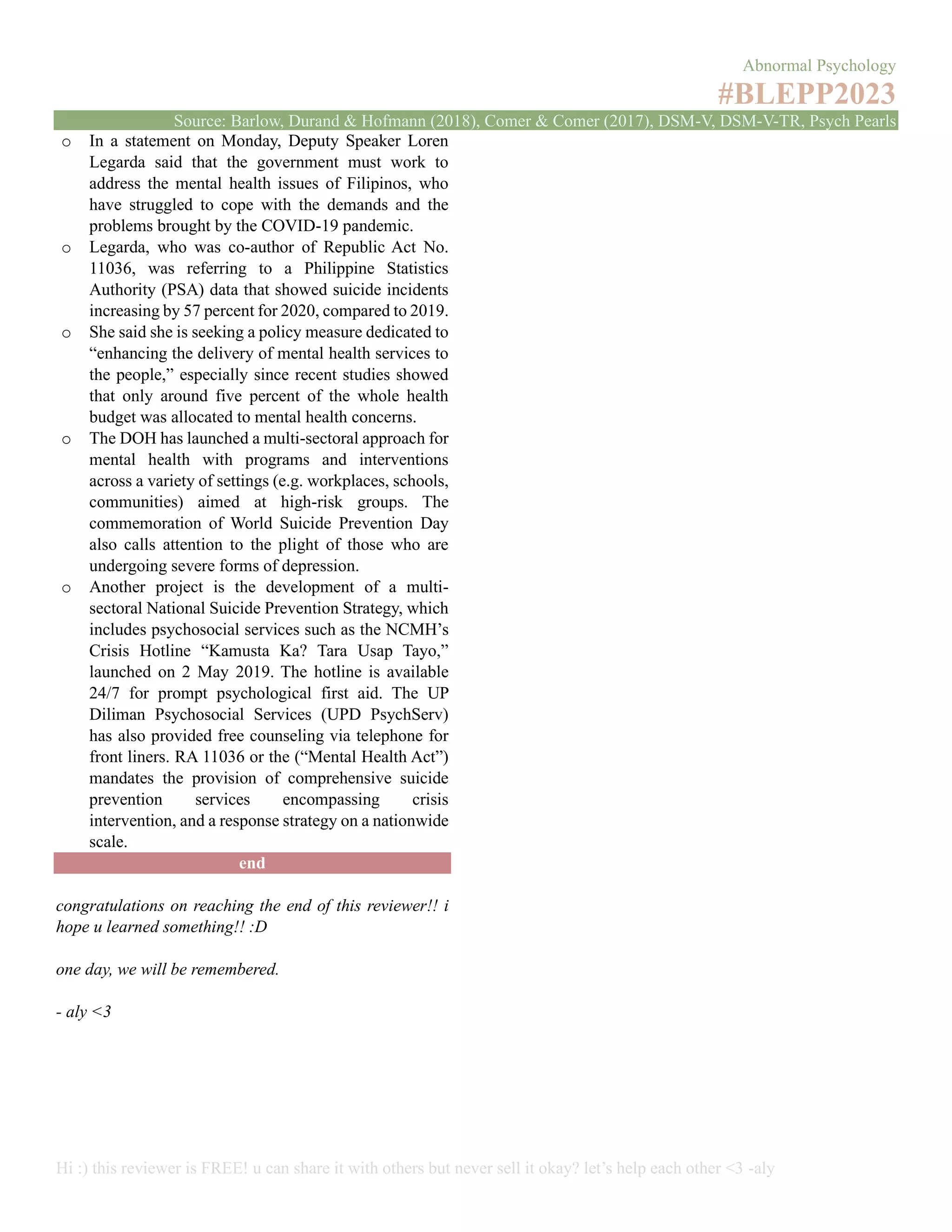 BLEPP Reviewer - Abnormal Psychology | PDF