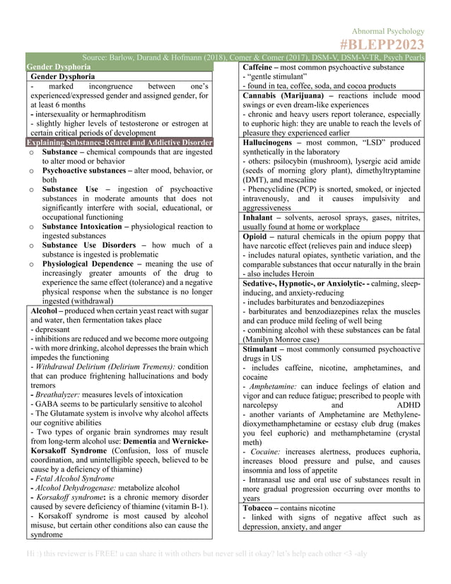 BLEPP Reviewer - Abnormal Psychology | PDF