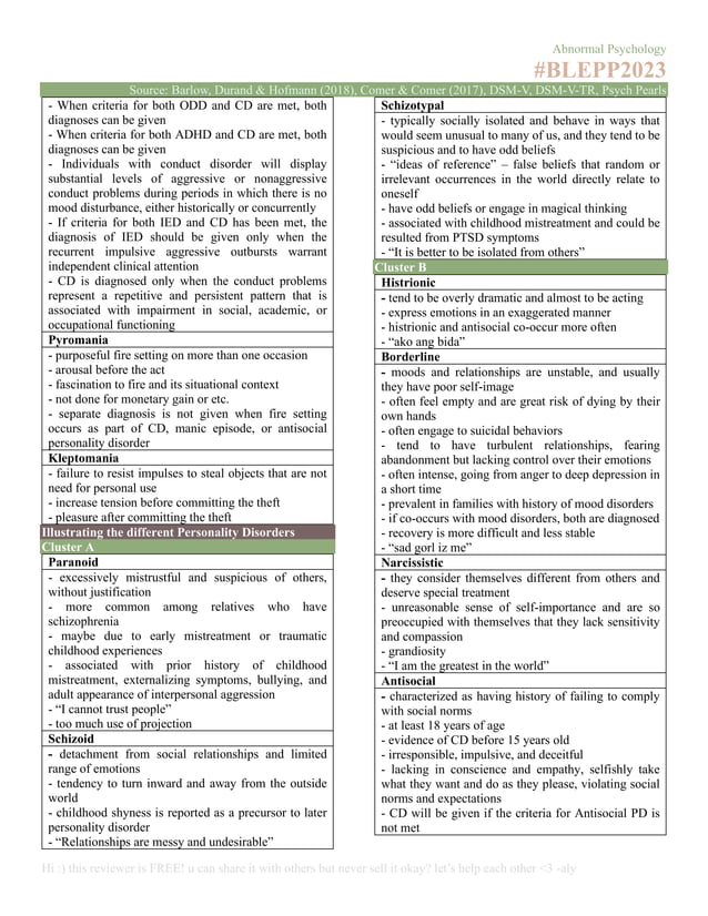 BLEPP Reviewer - Abnormal Psychology | PDF