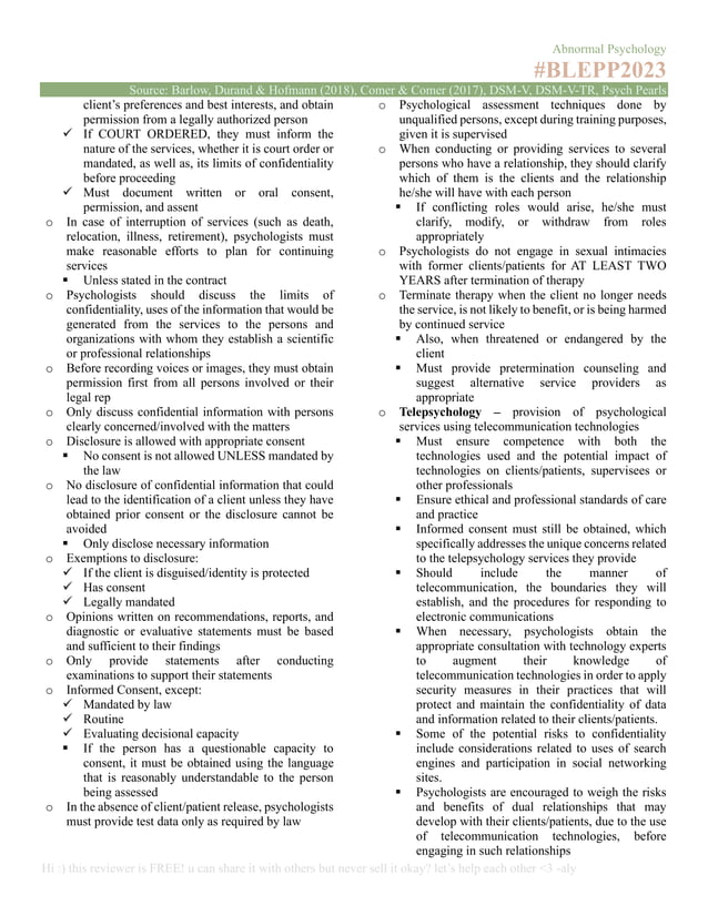 BLEPP Reviewer - Abnormal Psychology | PDF