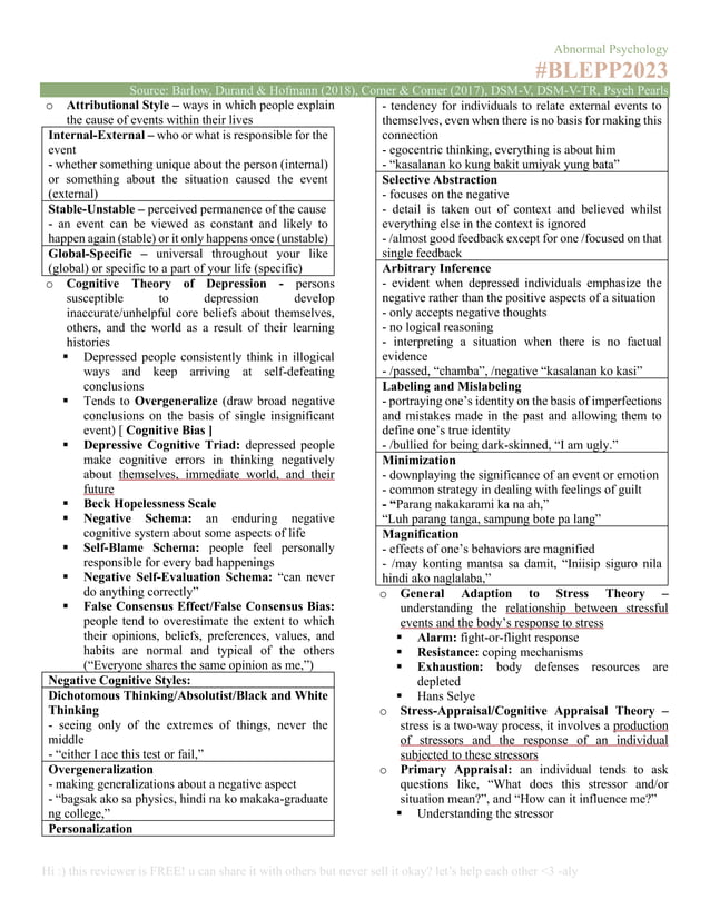 BLEPP Reviewer - Abnormal Psychology | PDF
