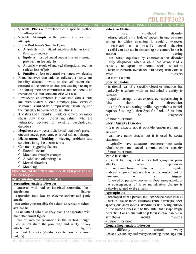 BLEPP Reviewer - Abnormal Psychology | PDF