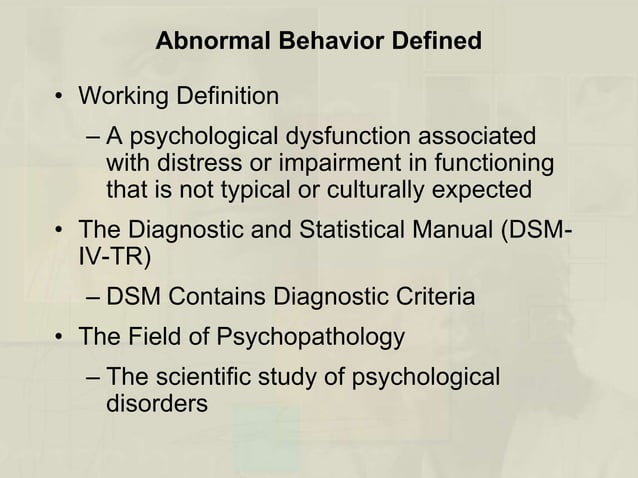 Abnormal Psychology Chapter One powerpoint.ppt | Mental Health ...