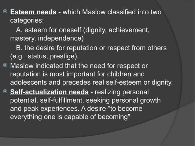 ABRAHAM MOSLOW HIERARCHY OF NEEDS PPTTXX. | PPT