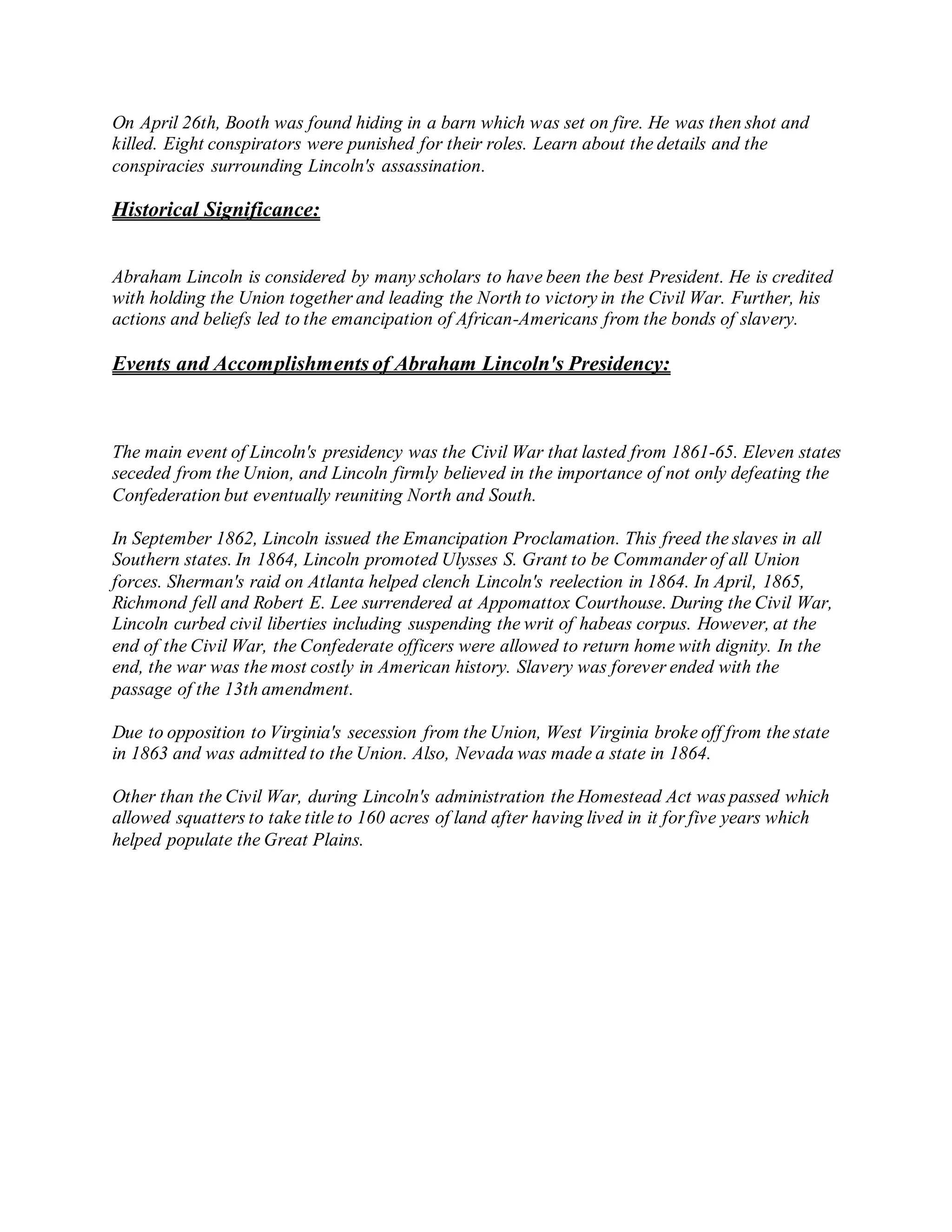 Abraham lincoln biography | DOCX