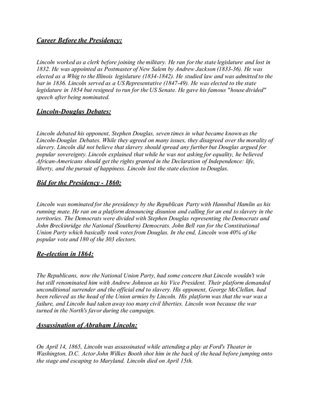 Abraham lincoln biography | DOCX | Elections | Politics