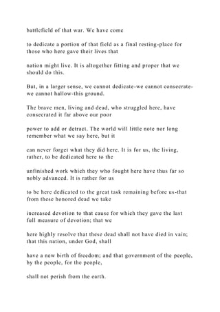 Abraham Lincoln, Gettysburg Address (1863) Perhaps the mos.docx | Death ...