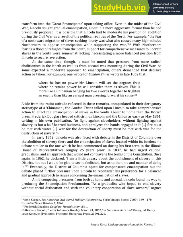 Abraham Lincoln Gradual Emancipator | PDF