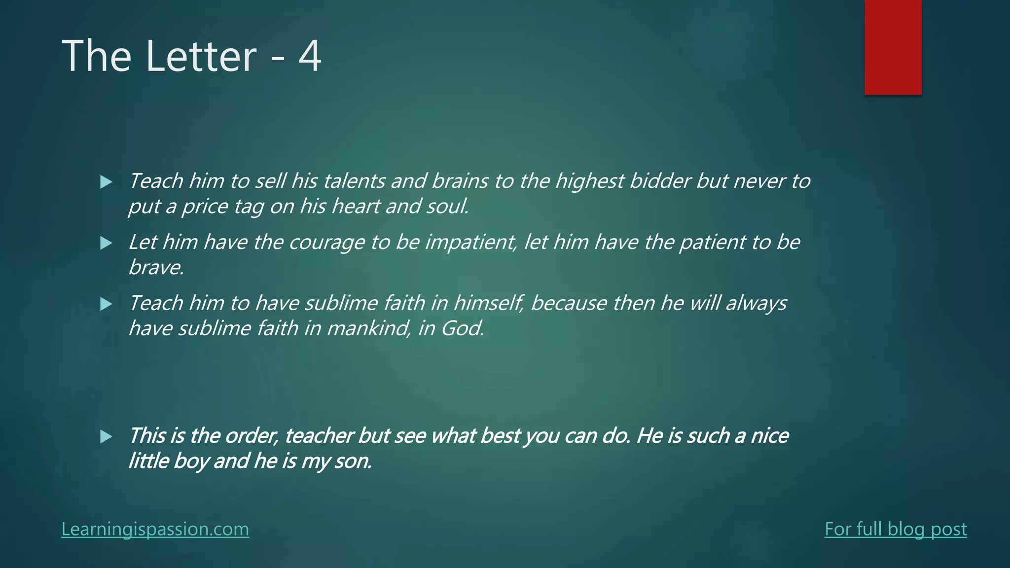 Abraham lincoln's letter to his son’s teacher | PPTX