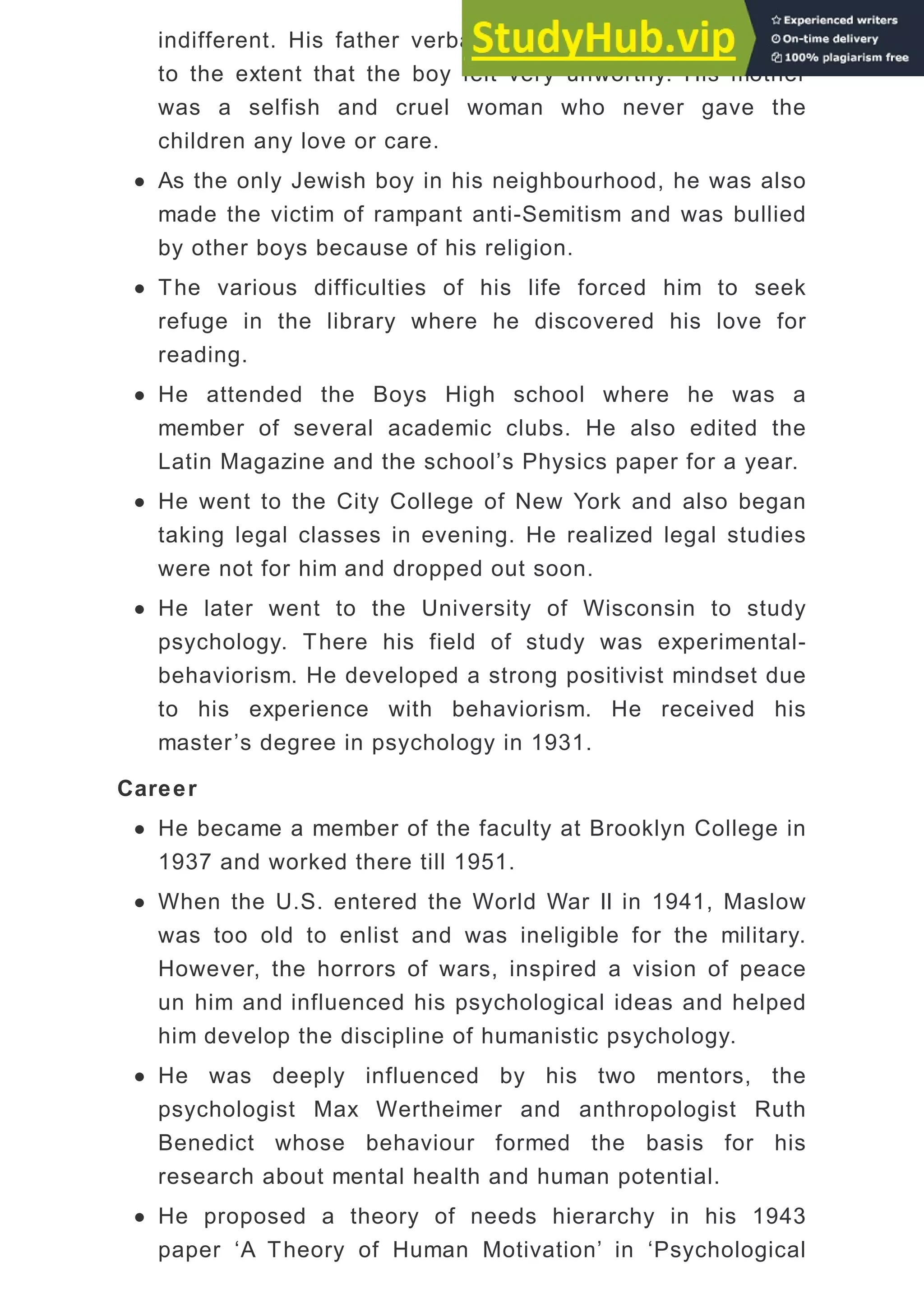 Abraham Maslow Biography | PDF