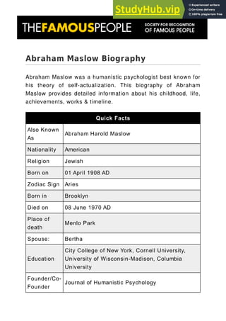 Abraham Maslow Biography | PDF