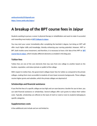 A breakup of the BPT course fees in Jaipur | DOCX
