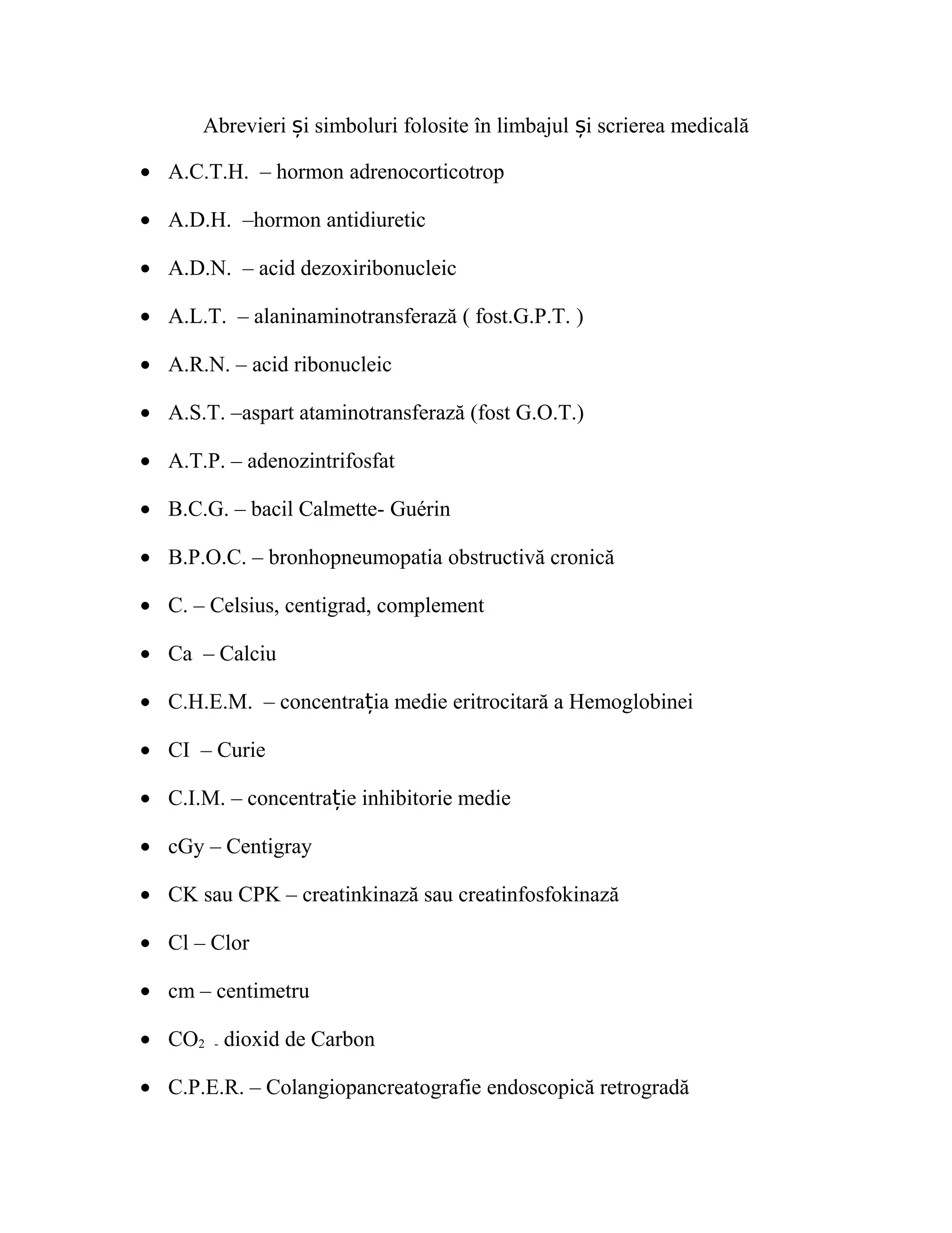 Abrevieri și simboluri folosite în limbajul și scrierea medicală | DOC