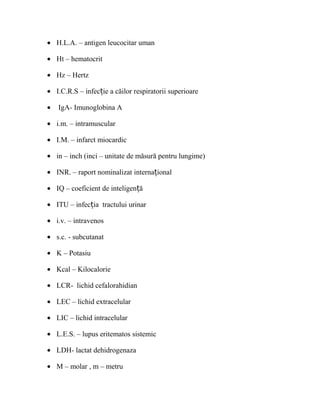 Abrevieri și simboluri folosite în limbajul și scrierea medicală | DOC