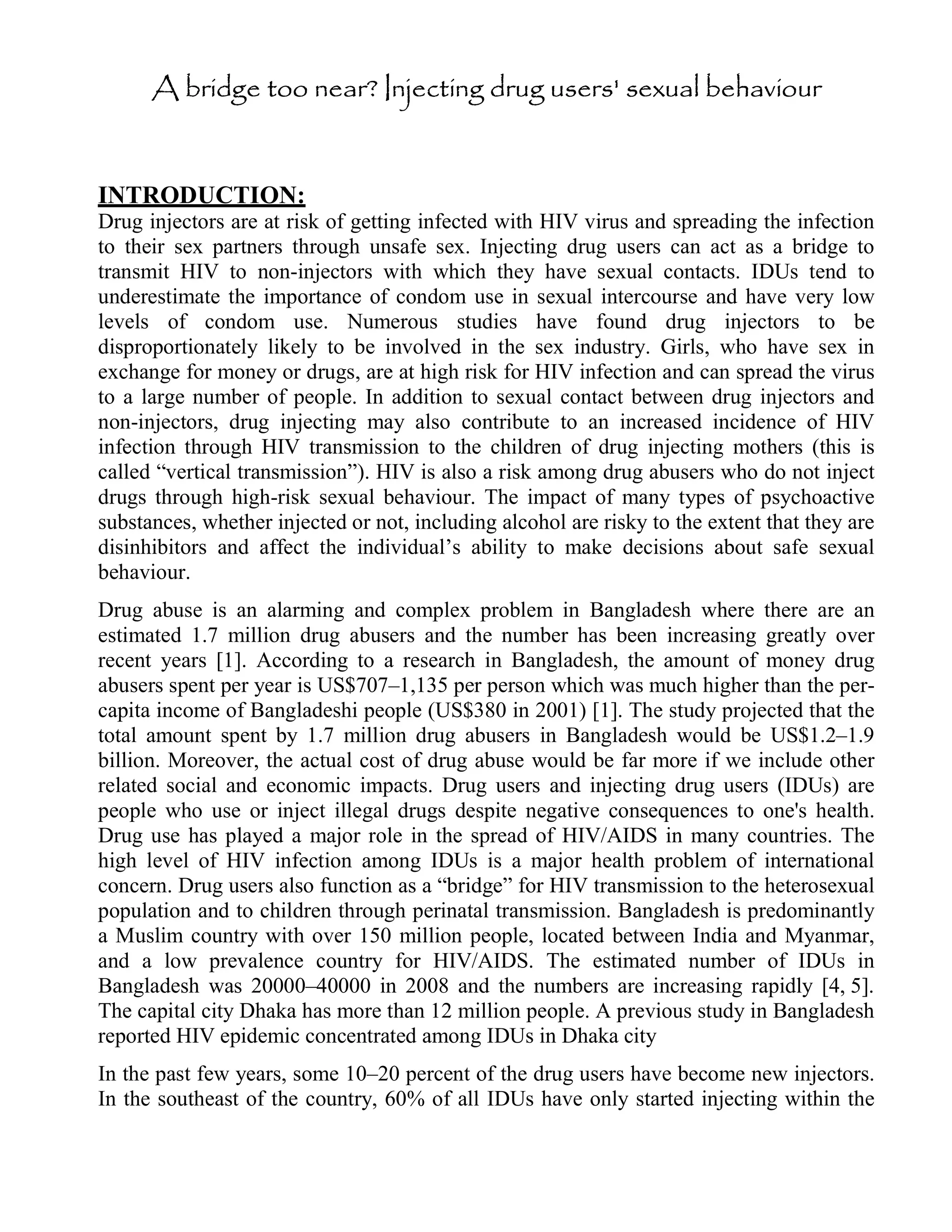 A bridge too near injecting drug users' sexual behaviour | PDF