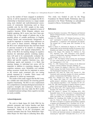 A Brief Cognitive Assessment For Use With Schizophrenia Patients In Community Clinics | PDF