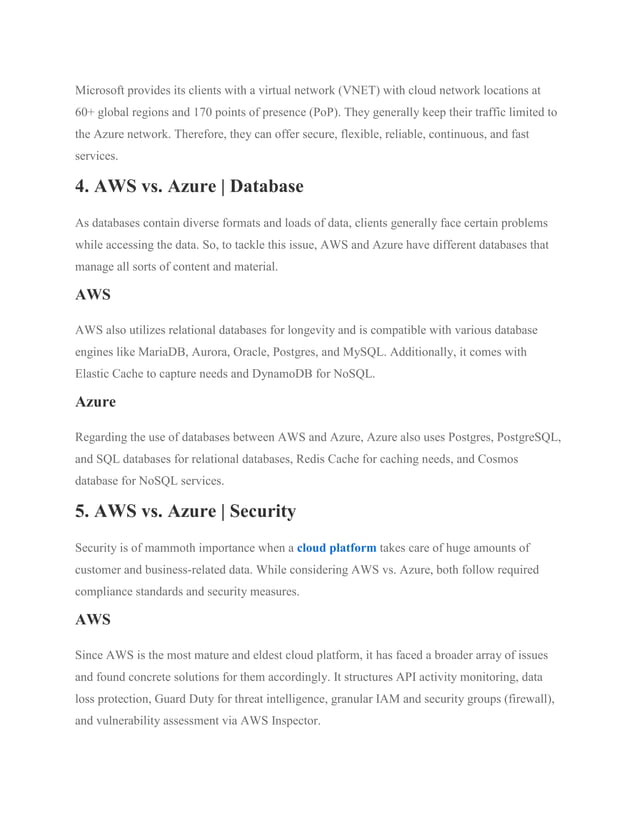 Cloud Services | A Brief Comparison Between Azure Vs AWS | DOCX