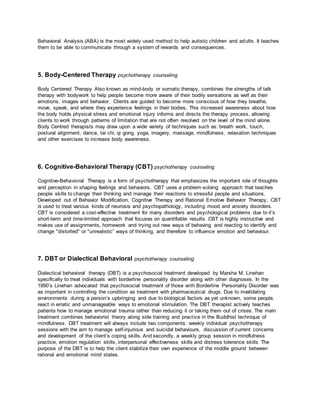 A brief description of the different types of psychotherapy and ...