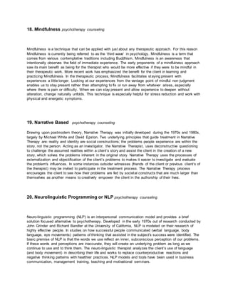 A brief description of the different types of psychotherapy and counseling | PDF